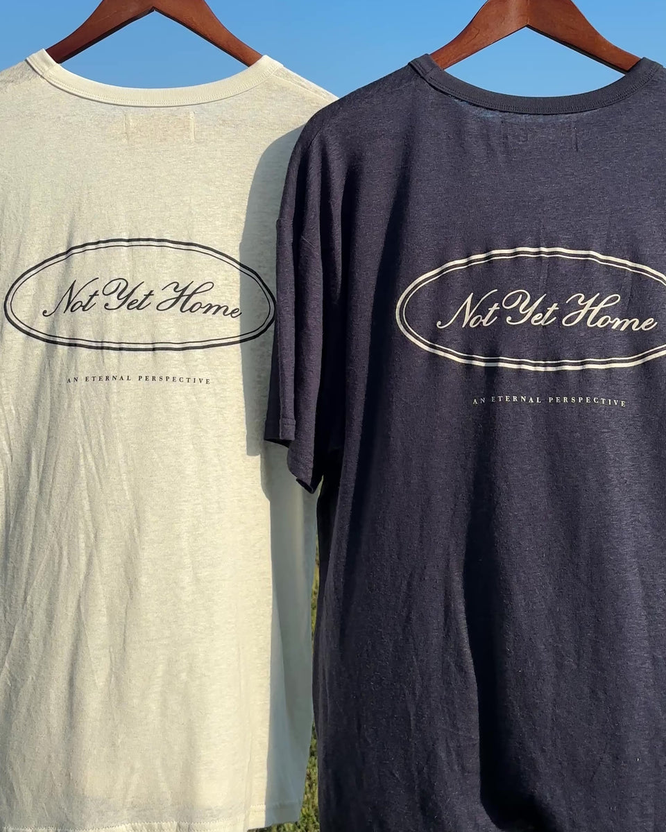 LINEN OVAL LOGO TEE – NOT YET HOME