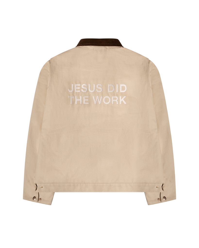 'JESUS DID THE WORK' JACKET - VINTAGE WHITE – NOT YET HOME
